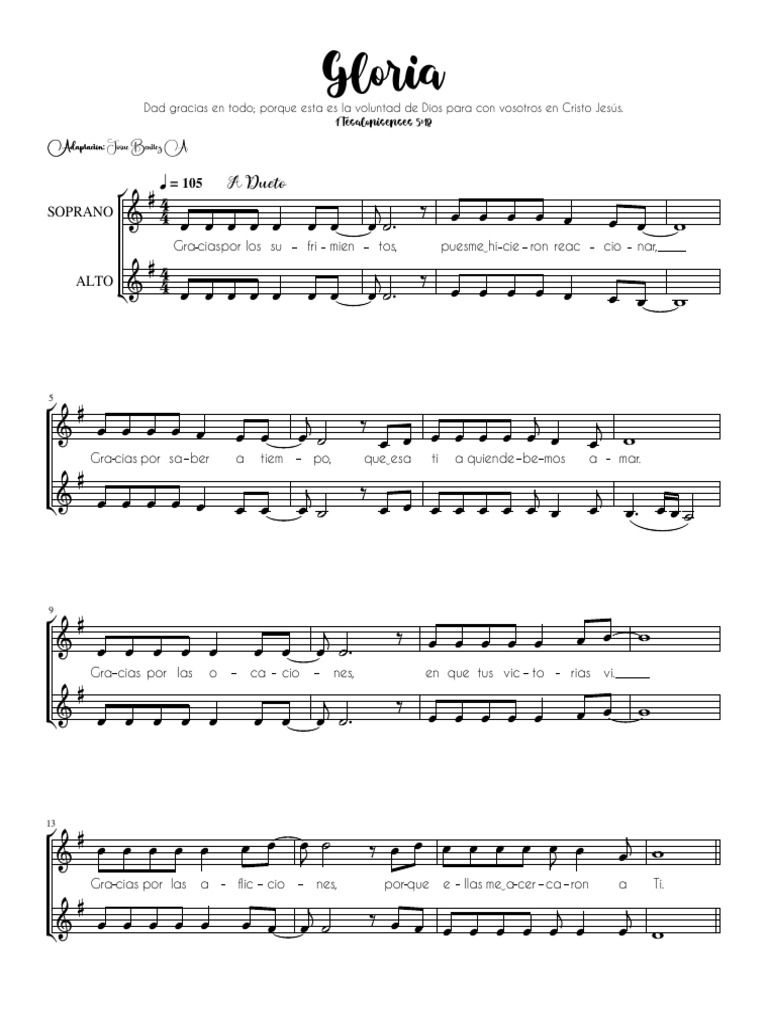 GLORIA - PARTITURA COMPLETA - ARREGLADO | PDF