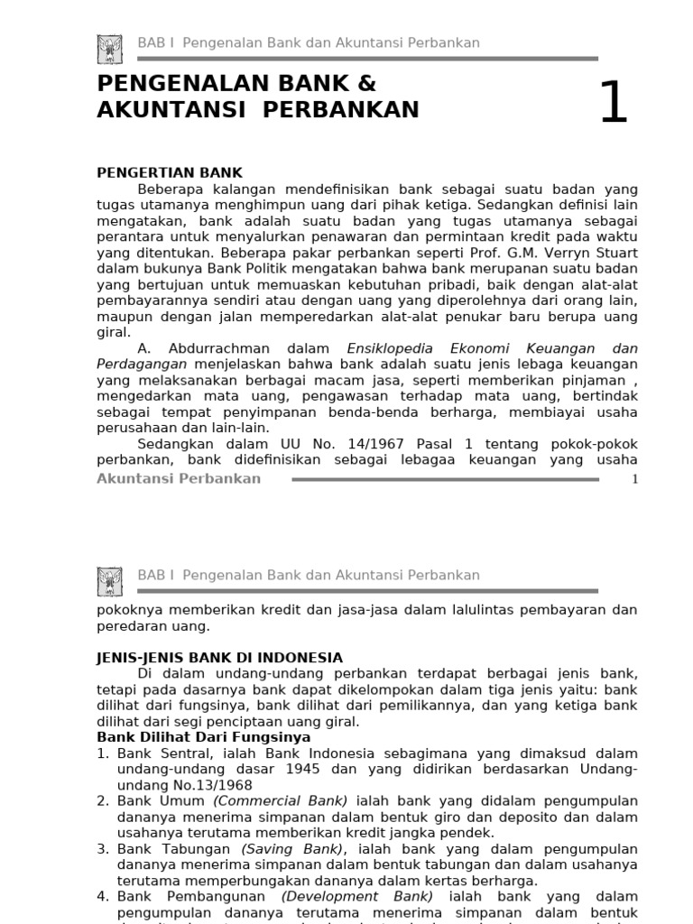 Bab 1pengenalan Bank & Ak Perbankan - Buku | PDF