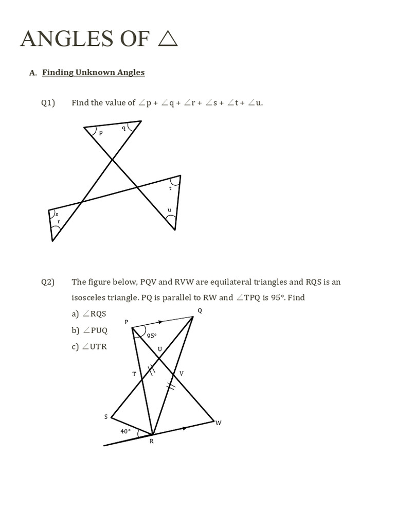 Angles of Triangles - Practice 1 | PDF | Triangle | Elementary Mathematics