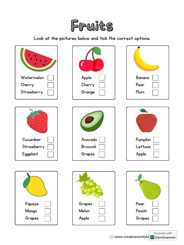 Fruit and Vegetable Worksheet | PDF