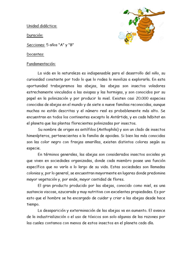 Unidad Didáctica La Abejas | PDF | Western Honey Bee | Abejas