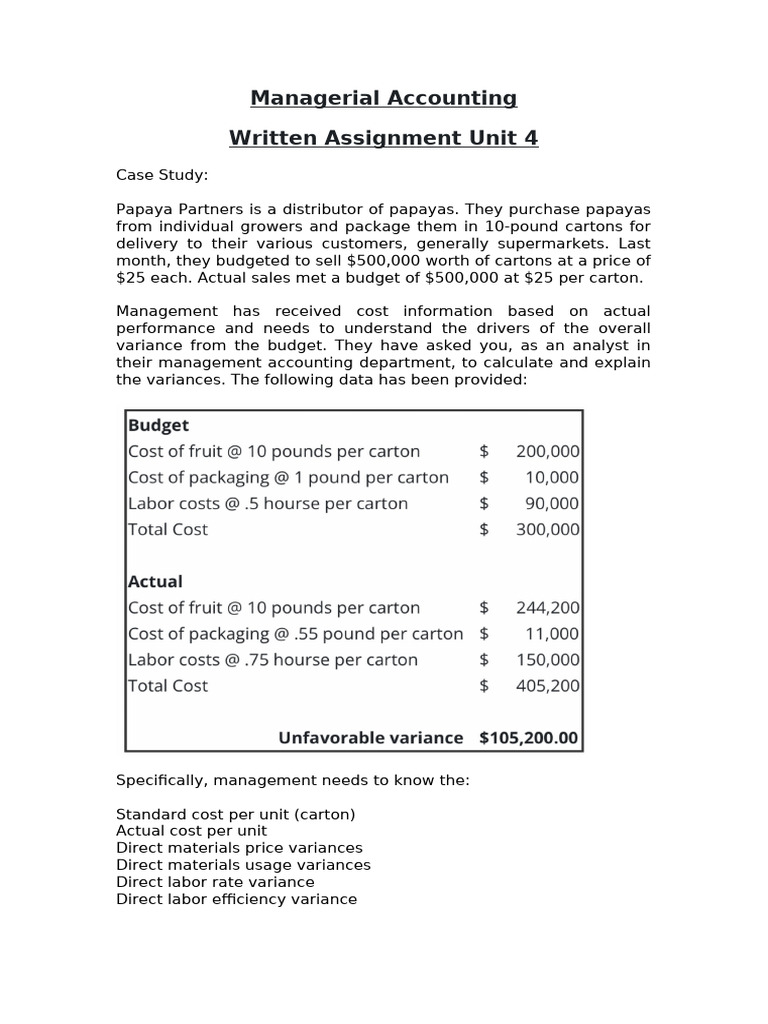 Written Assignment Unit 5 | PDF | Management Accounting | Variance