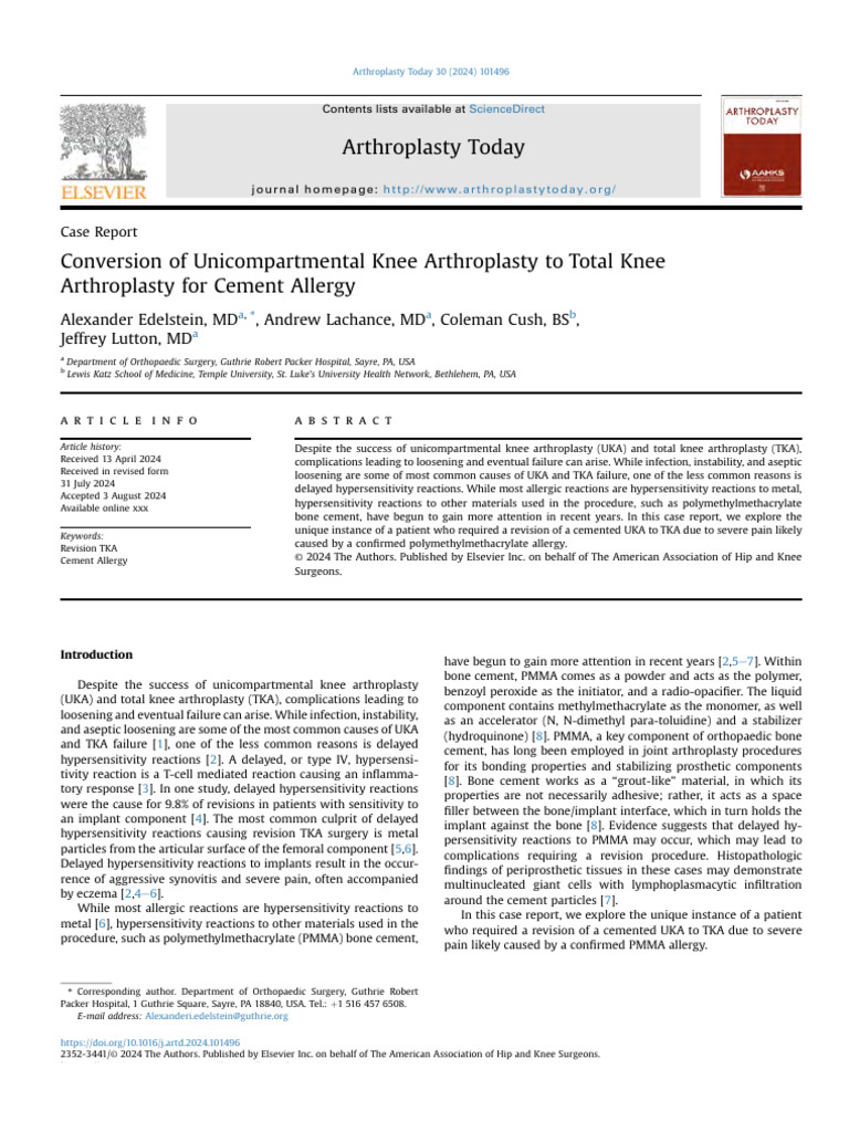 Conversion of Unicompartmental Knee Arthroplasty To Total Knee ...