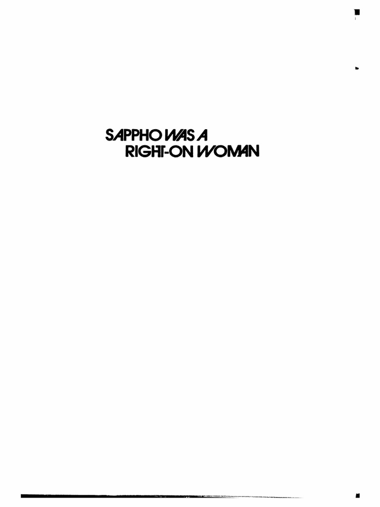 Sappho Was A Right-On Woman A Liberated View of Lesbianism (Sidney ...