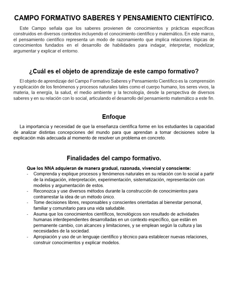 Campo Formativo Saberes y Pensamiento Científico | PDF