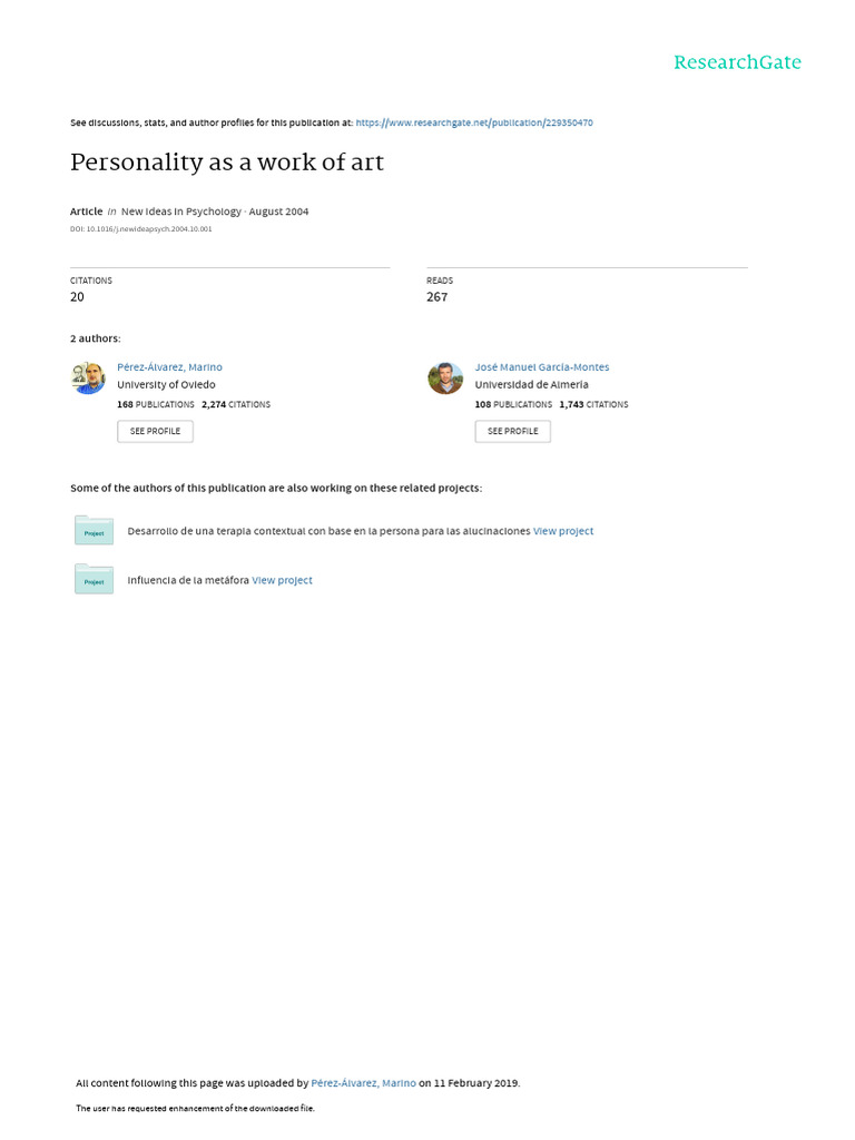 Perez-Alvarez y García Morente - Personality As A Work of Art | PDF ...
