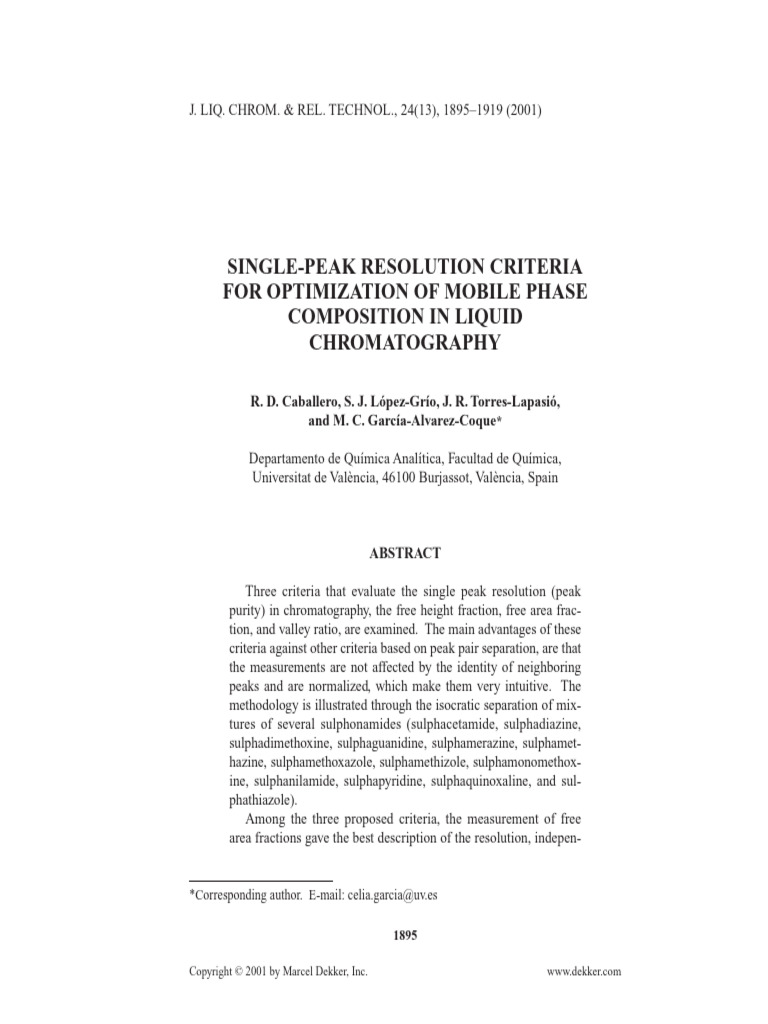 Caballero - SINGLE-PEAK RESOLUTION CRITERIA FOR OPTIMIZATION OF MOBILE ...