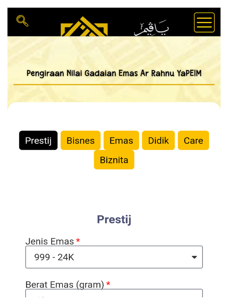 Pengiraan Nilai Gadaian Emas Ar Rahnu YaPEIM | PDF