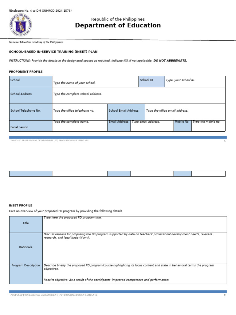 Enclosure No. 4 School-Based INSET Plan | PDF | Learning | Expert