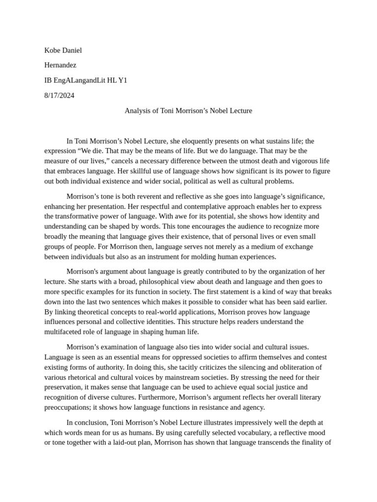 Analysis of Morrison's Nobel Lecture | PDF | Argument | Existence