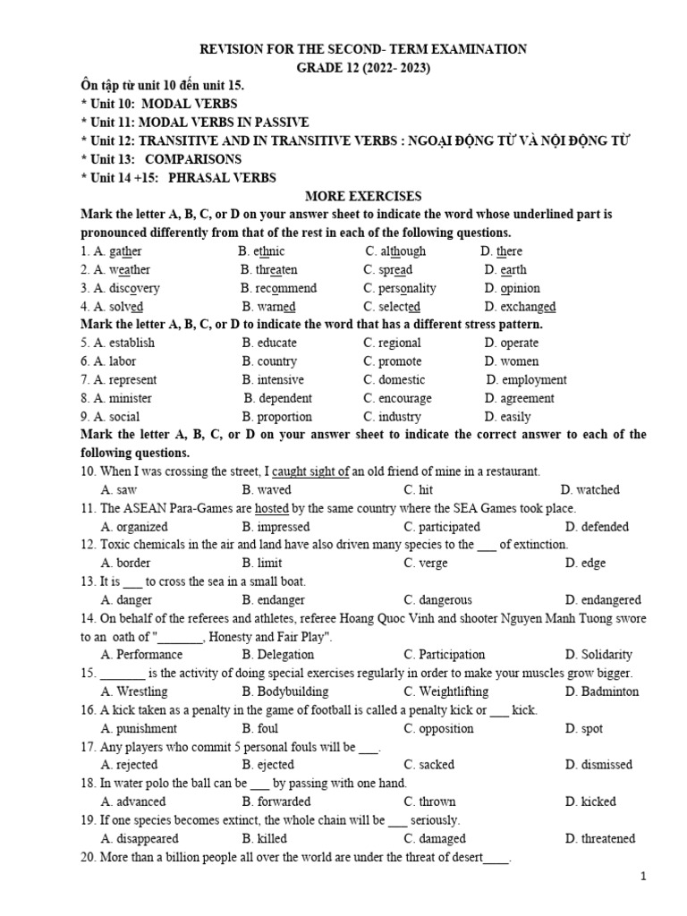 Grade 12 Exam Revision: Units 10-15 | PDF | Crocodile