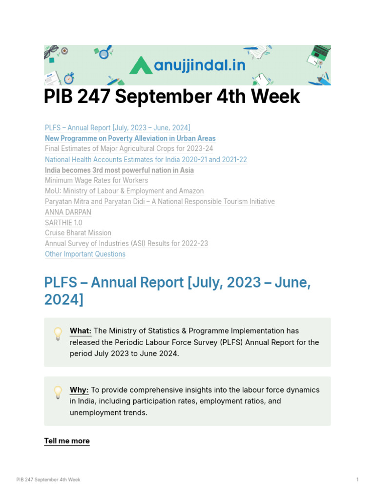 PIB 247 September 4th Week | PDF | Cost Of Living | Unemployment