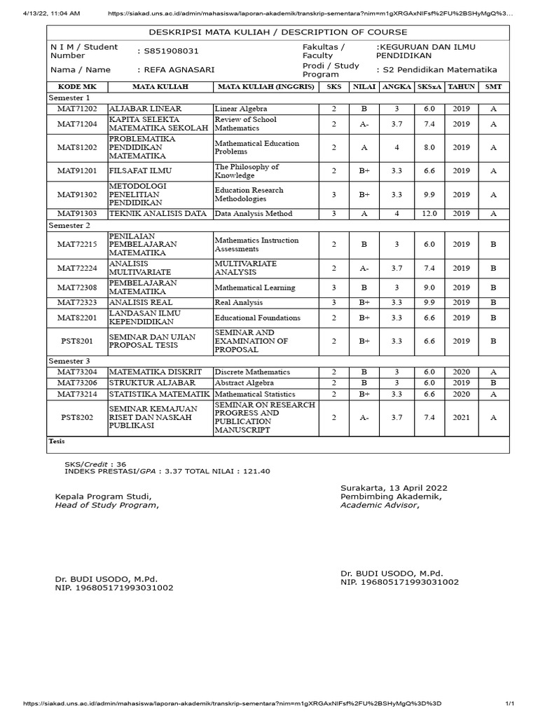 Transkrip-Sementara (Refa Agnasari S851908031) | PDF | Applied Mathematics | Observation