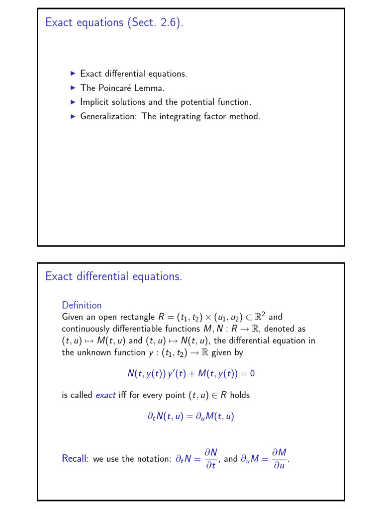 Exact Equations (Presentation) Author Mathematics Michigan State ...