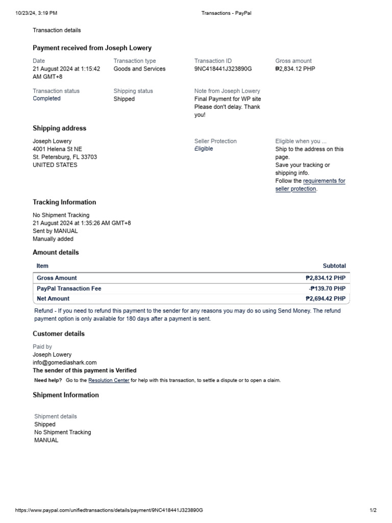 Joe Lowery | PDF | Pay Pal | Payments