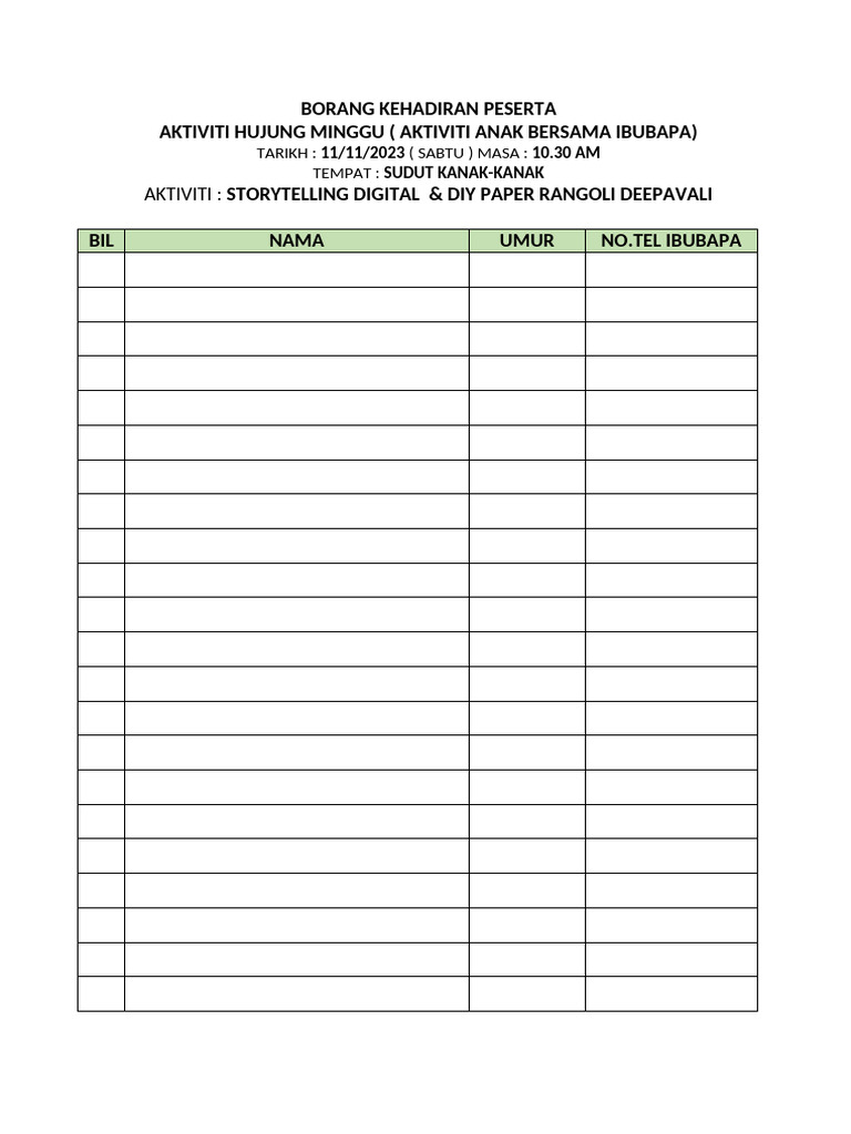 Borang Kehadiran Peserta | PDF