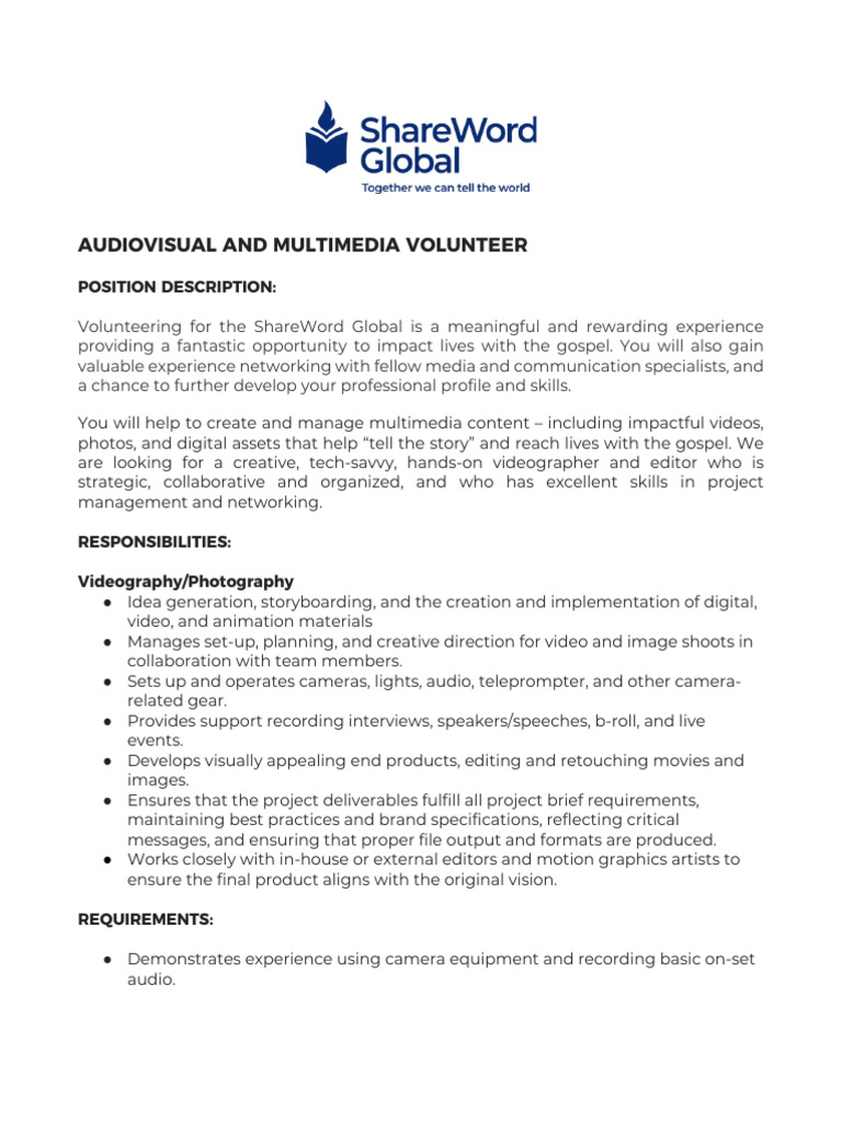 Audiovisual and Multimedia Volunteer | PDF | Multimedia | Editing
