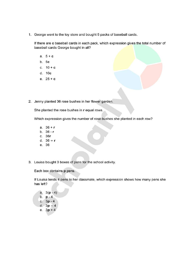 Algebra Worksheet | PDF
