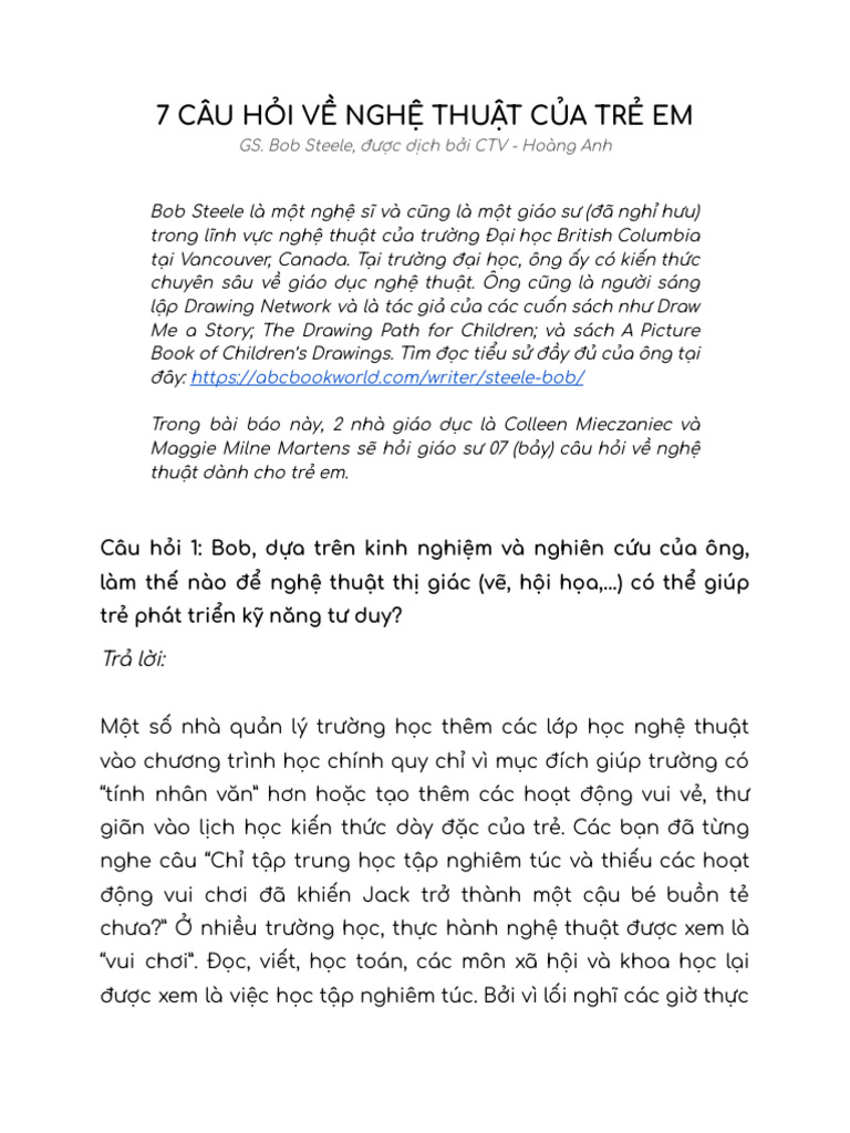 BT2 BẢY CÂU HỎI VỀ NGHỆ THUẬT CỦA TRẺ EM | PDF