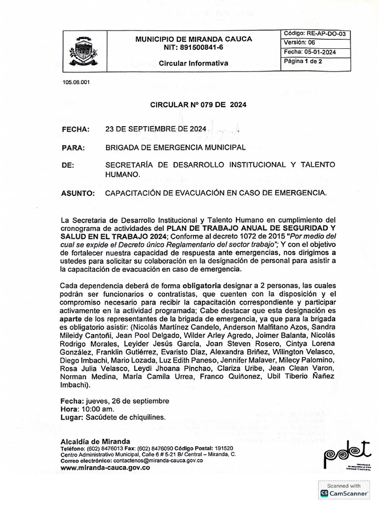 BRIGADA DE EMERGENCIA Circular 079 | PDF