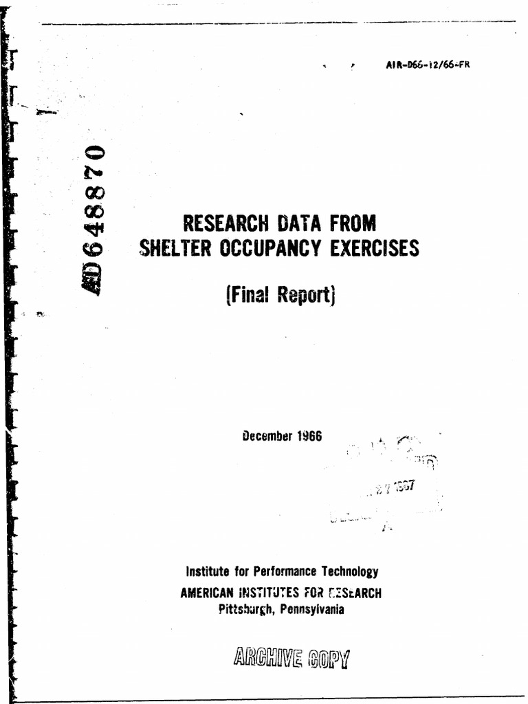 Research Data From Shelter Occupancy Exercises - Final Report 1967 | PDF