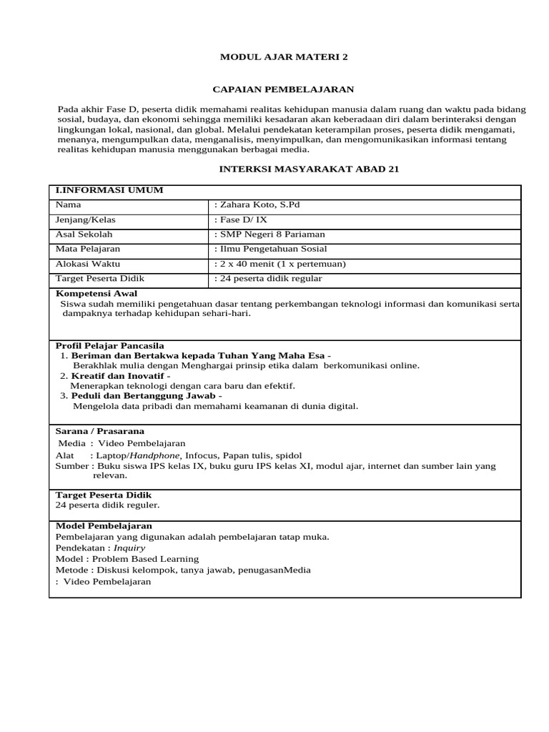 Modul Ajar Interaksi Masyarakat Abad 21 | PDF | Karier & Perkembangan ...