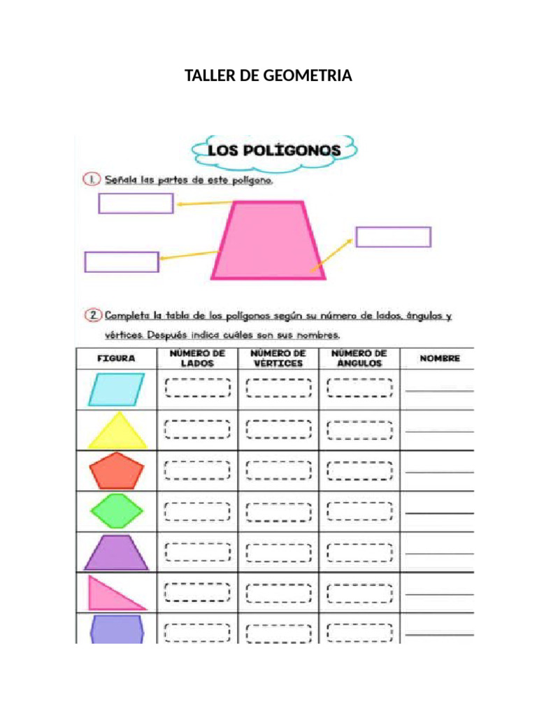 TALLER DE GEOMETRIA. Poligonos 4° | PDF | Juegos y actividades