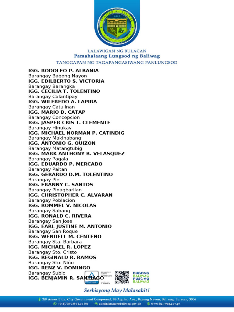 List - 27 Punong Barangay | PDF