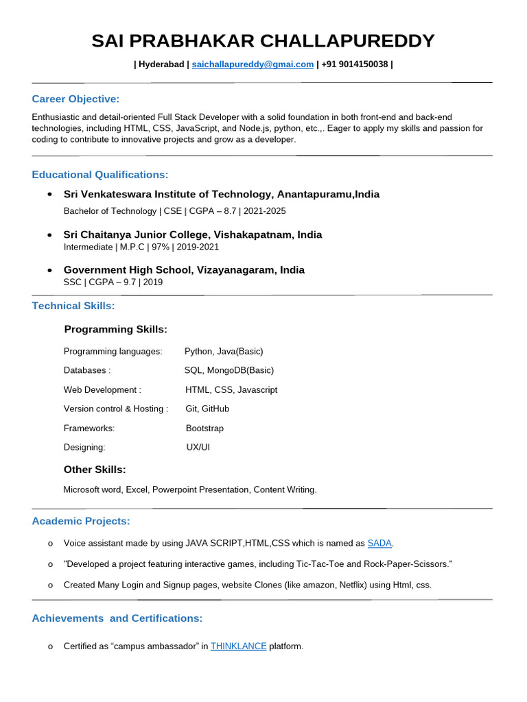 Sai Prabhakar Challapureddy | PDF