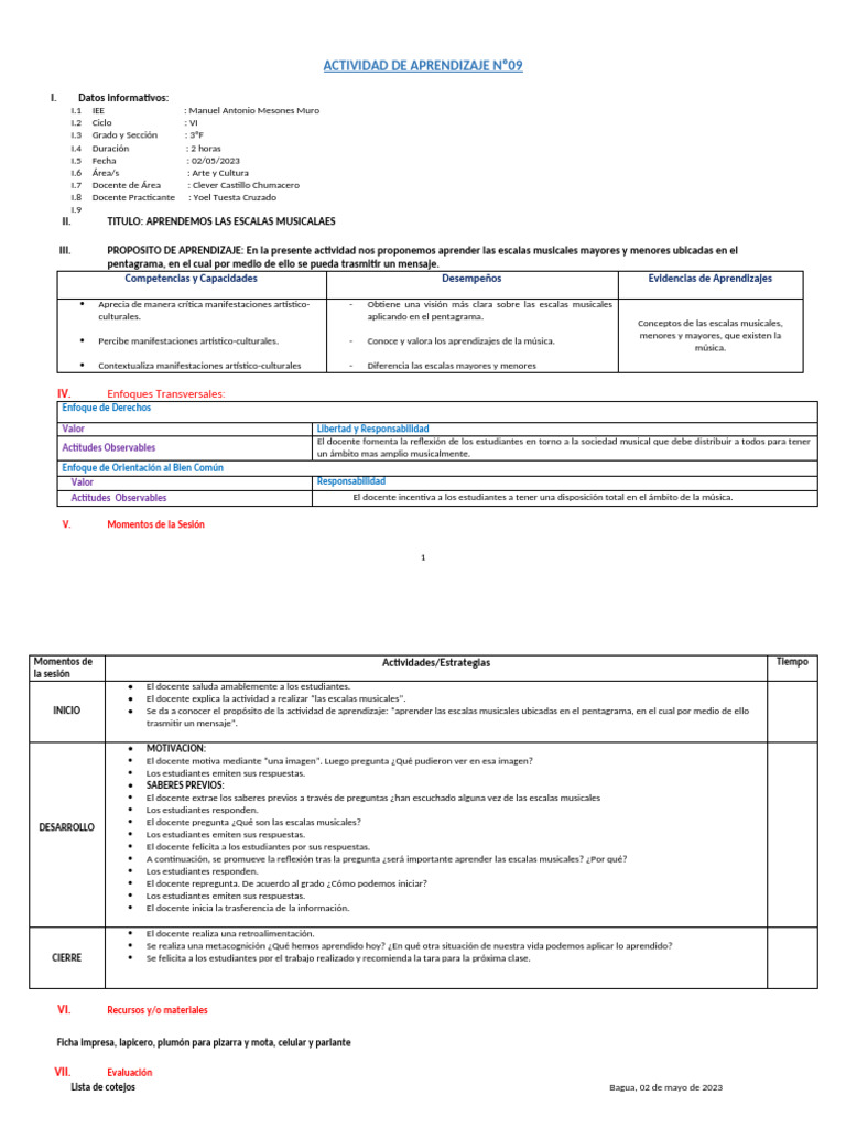 Formato Sesion de Aprendizaje Secundaria | PDF | Maestros | Aprendizaje