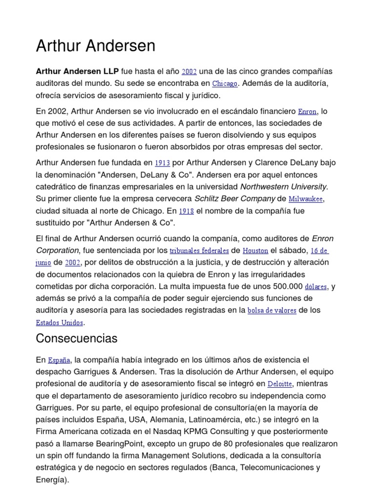 Arthur Andersen | PDF | Empresas de los Estados Unidos | Corporaciones