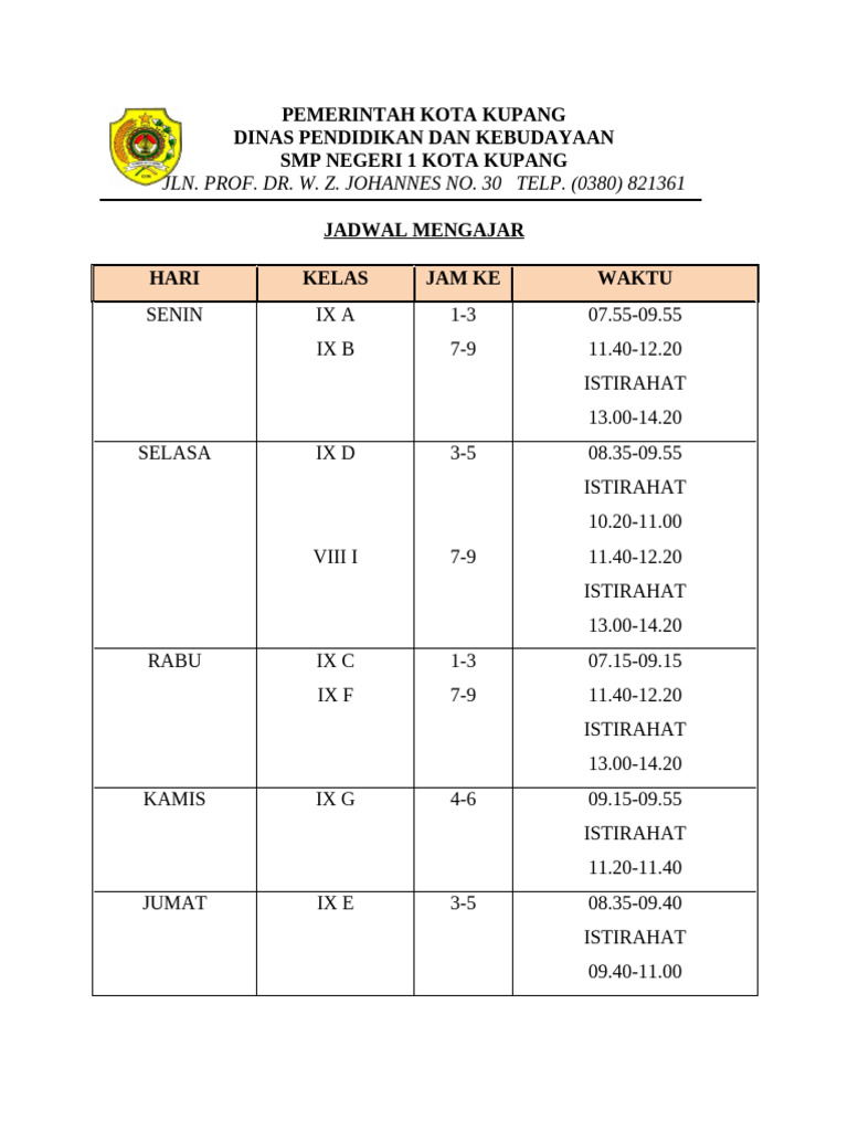 7.jadwal Mengajar | PDF