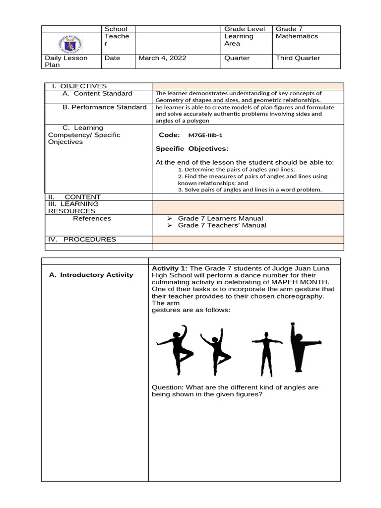 COT1 Banguilan Juliet Q3 | PDF | Angle | Perpendicular