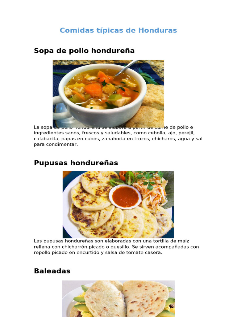 Comidas Típicas de Honduras | PDF | Sopa | Cilantro