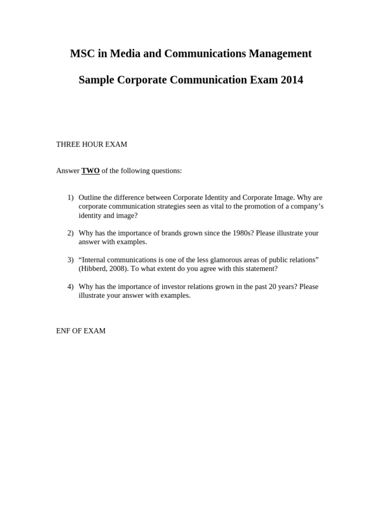 SAMPLE Corporate Communication Exam Paper 2014 HCMC | PDF