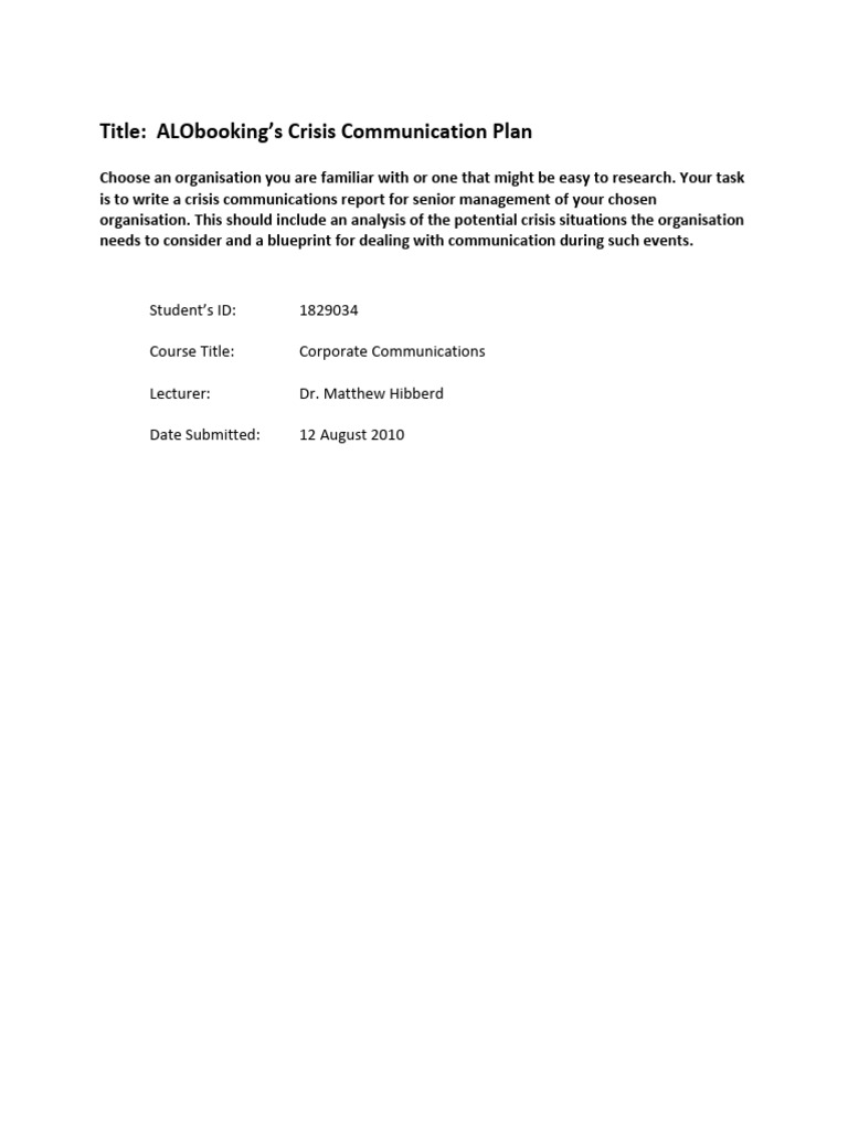 ALObooking Crisis Communication Plan | PDF | Facebook | Crisis Management