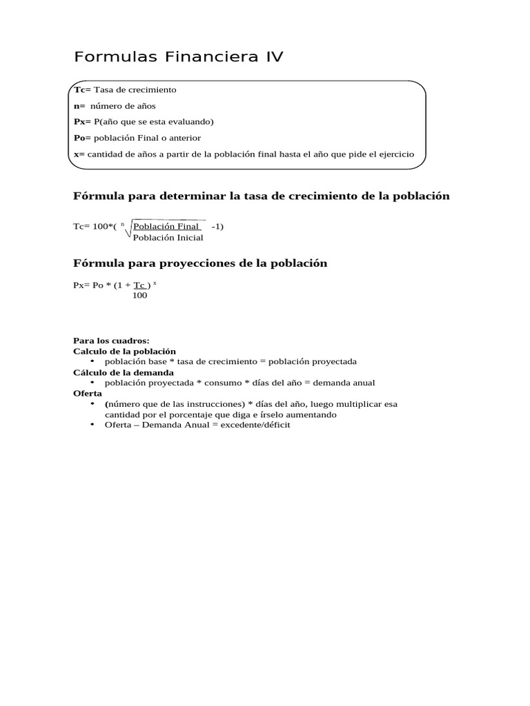 Formulas Financiera IV | PDF | Finanzas y dinero