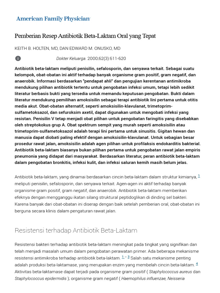 Pemberian Resep Antibiotik Beta-Laktam Oral Yang Tepat - AAFP | PDF