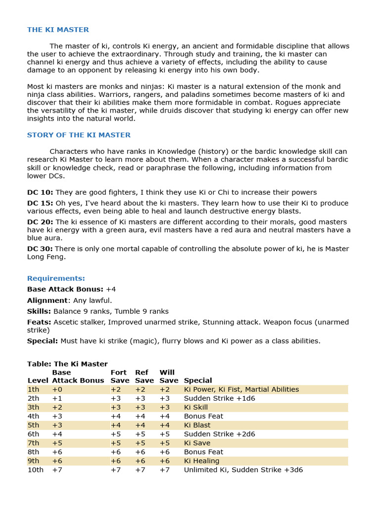 Ki Master Class Guide & Abilities | PDF | D20 System | Gary Gygax Games