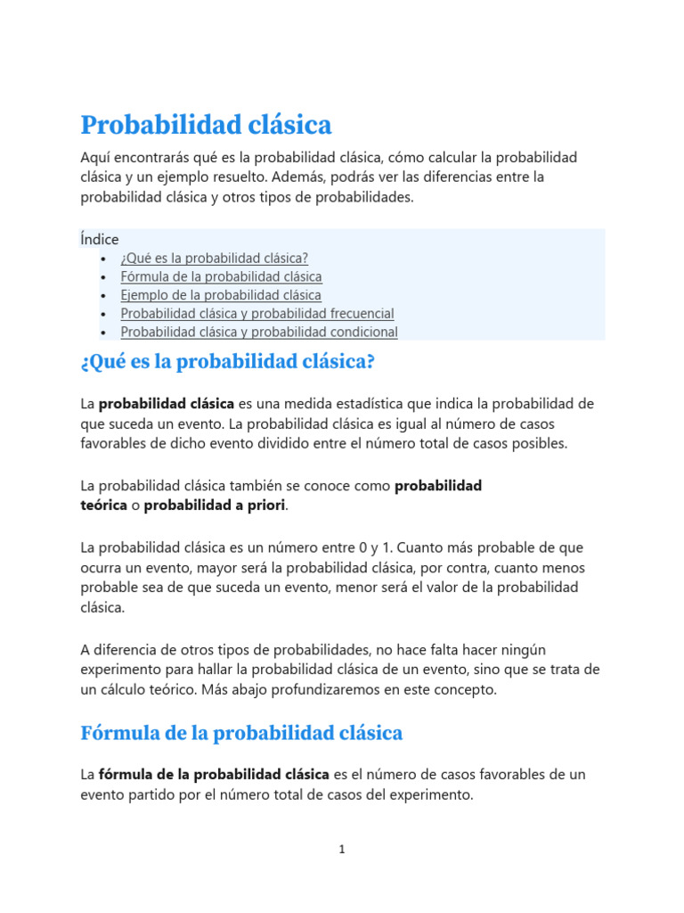 Probabilidad Clásica | PDF | Teoría de probabilidad | Probabilidad