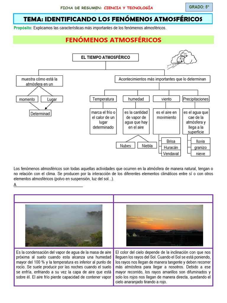 Fenómenos Atmosféricos en 5° Grado | PDF | Relámpago | Atmósfera