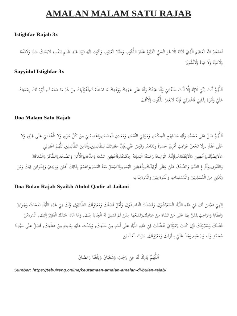 Amalan Malam Satu Rajab | PDF