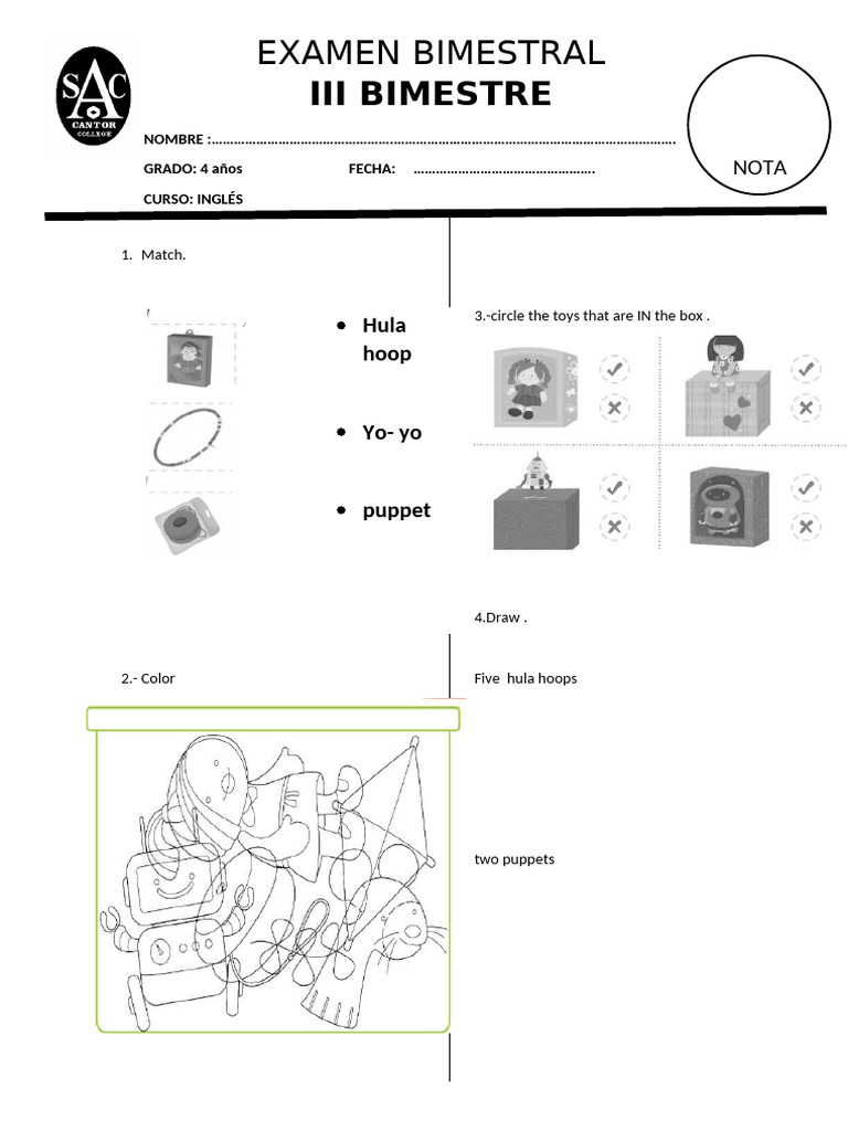 BIMONTHLY EXAM 4 Years | PDF | Estudios de idiomas extranjeros