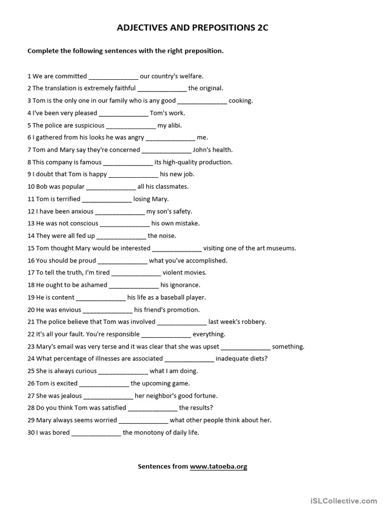 Adjectives and Prepositions 2C | PDF