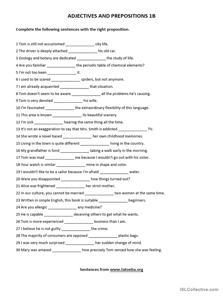 Adjectives and Prepositions 1B | PDF