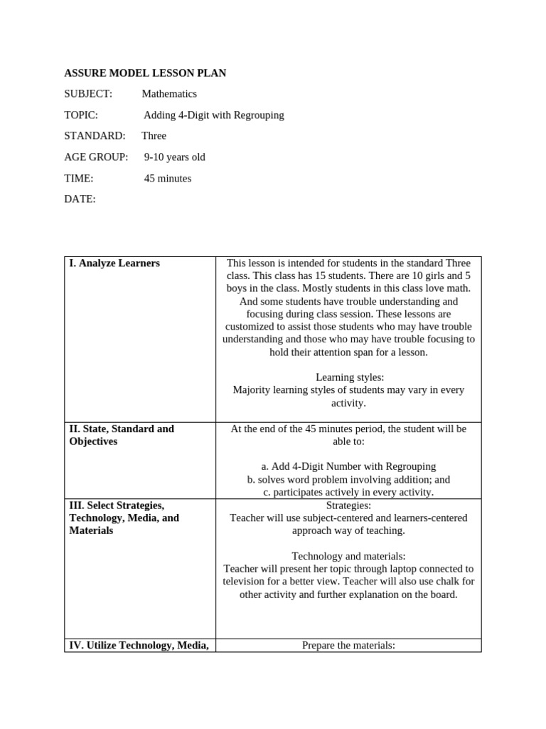 Assure Model Lesson Plan | PDF | Learning | Teachers