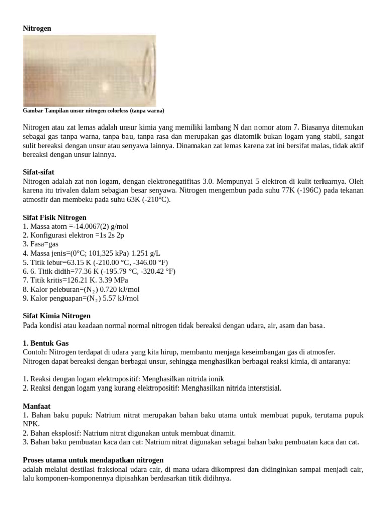 Sifat dan Manfaat Unsur Nitrogen | PDF