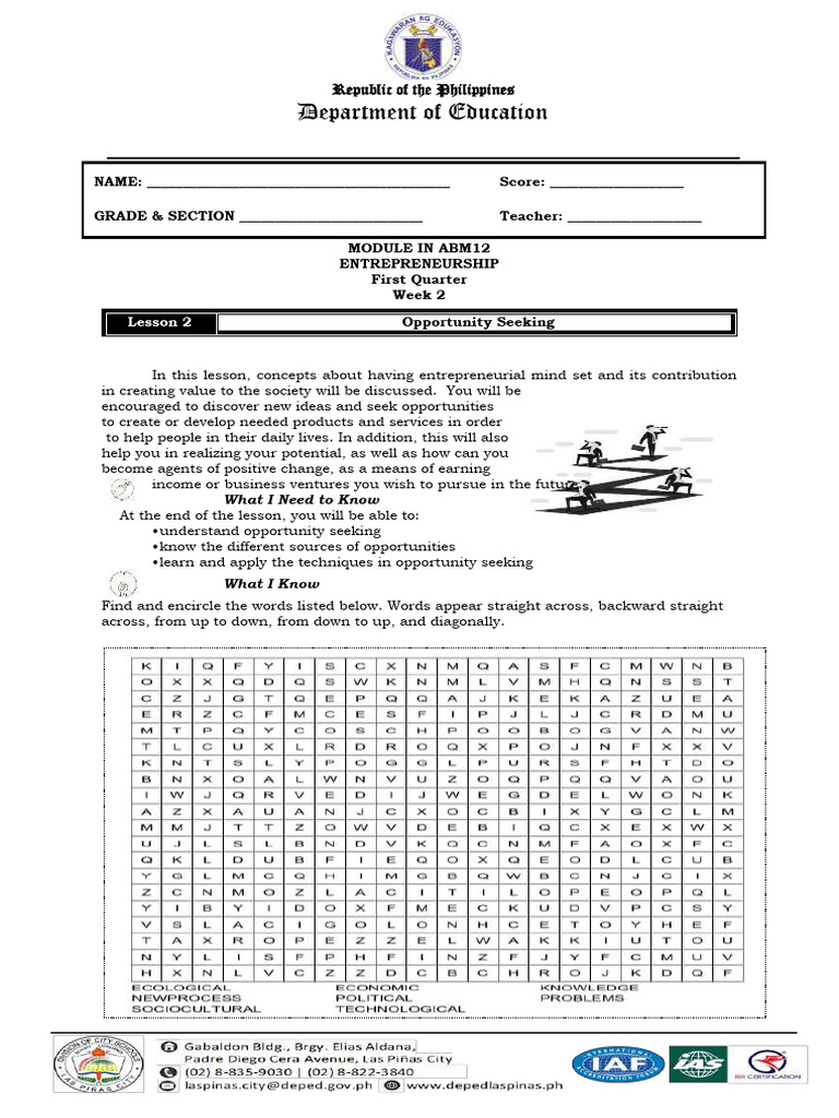 G12 Q1 ABM EnTrep M 2 | PDF | Entrepreneurship | Cognition