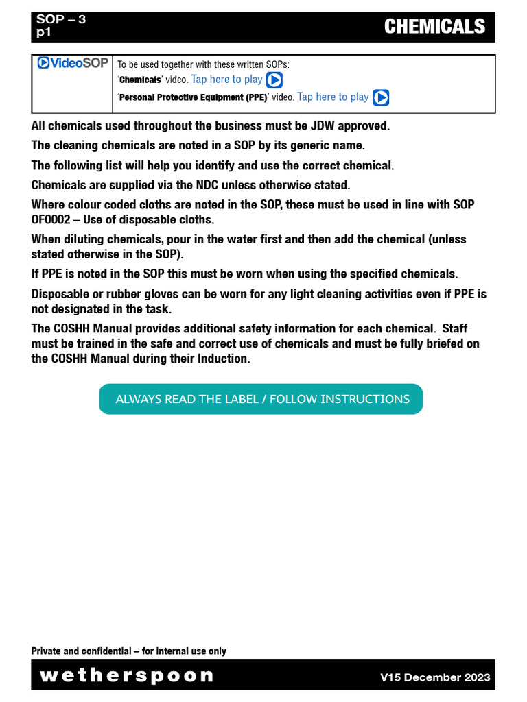 sop-3-chemicals | PDF | Disinfectant | Personal Protective Equipment