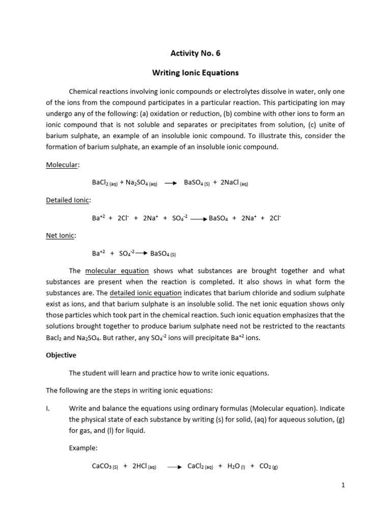 Writing Ionic Equations Guide | PDF | Chemistry | Chemical Substances